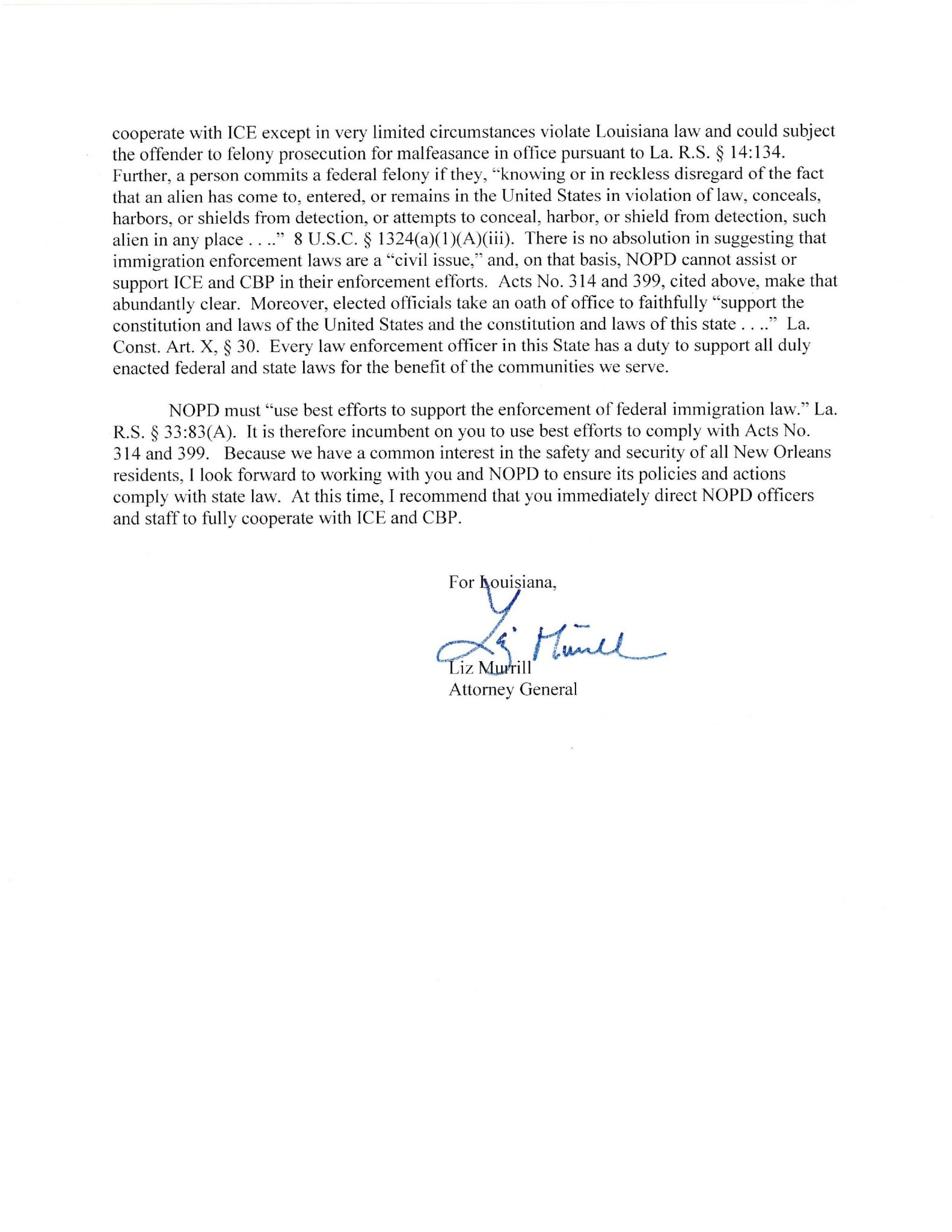 Louisiana AG Murrill Tells New Orleans Top Cop: You Can’t Refuse to ...