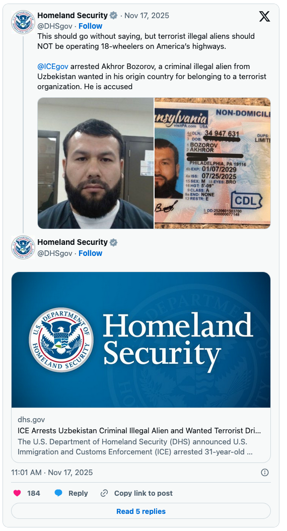 ICE Arrests Uzbek Illegal-alien Truck Driver Wanted for Terrorist Ties ...
