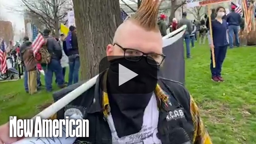 ANTIFA Counter-Protester at Reopen Wisconsin Rally - The New American
